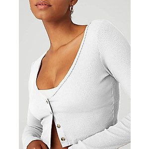 Santch Cropped Long Sleeve Workout Yoga Tops Ribbed Athletic Sport Shirt Tennis Tops Gym Tops for Women White M