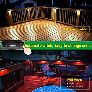 JOFIOS Solar Deck Lights Outdoor, 7 Colors Solar Step Lights LED Waterproof Solar Pool Side Lights Fence Lights Stair Light for Railing, Deck, Patio,Yard (6 Pack)