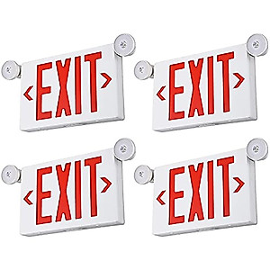 TORCHSTAR Red Exit Sign with Emergency Lights, UL 924, Two LED Adjustable Head, Emergency Exit Light with Battery Backup, Double Face, AC 120/277V, Exit Signs for Business, Damp Location, Pack of 4