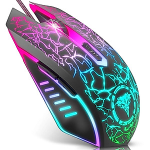 BENGOO Gaming Mouse Wired, USB Optical Computer Mice with RGB Backlit, 4 Adjustable DPI Up to 3600, Ergonomic Gamer Laptop PC Mouse with 6 Programmable Buttons for Windows 7/8/10/XP Vista Linux -Black