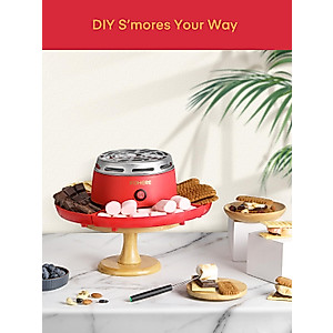 FOHERE Smores Maker Tabletop Indoor, Flameless Electric Marshmallow Roaster with 4 Detachable Trays & 4 Roasting Forks, Movie Night Supplies & Housewarming Gift, Red