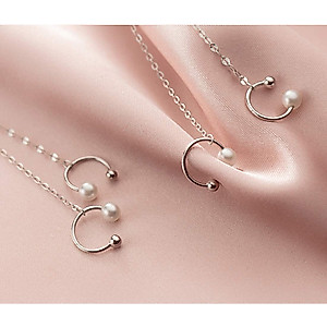 SLUYNZ 925 Sterling Silver Unique Double Cuff Earrings Chain for Women Shell Pearl Studs Earrings Pearl Cartilage Earrings