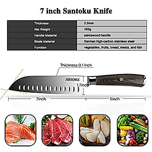 AIBORS Santoku Knife - 7 Inch Professional Kitchen Knife with German Stainless Steel 7Cr17Mov, Ergonomic Pakkawood Handle