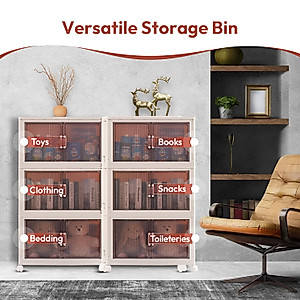 Proktik 95 QT Foldable Stackable Storage Bins with Doors – Magnetic Doors Stackable Open Front Storage Bins - Collapsible Storage Box with Leather Handles for Organizing Toys, Pantry, Books, Clothes