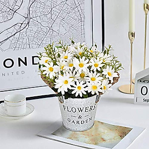 Artflower Artificial Daisy Pot Artificial Daisy Bouquet with Vase Silk Daisy Arrangements Bonsai for Home Office Wedding Party Stage Centerpieces Windowsill Decor, White