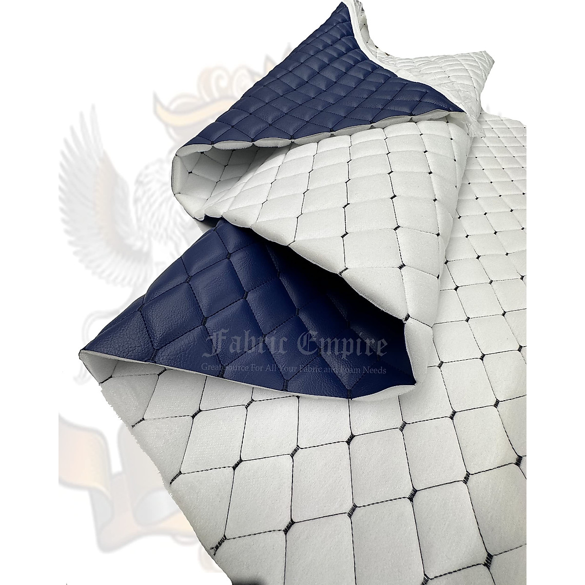 Vinyl Quilted Foam Fabric with 3/8" Foam Backing Upholstery / 52" Wide/Sold by The Yard/FABRIC EMPIRE (Blue hq Black Threading)