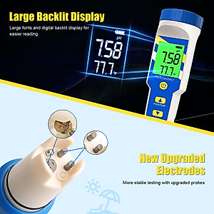 Yewhick Pool Salt Tester, Digital Salinity Tester for Saltwater Aquarium, 5 in 1 pH and Salinity Meter for Saltwater Pool, High Accuracy Salt Meter for Pool, Aquarium, Koi Fish Pond,Hot Tub, Spas