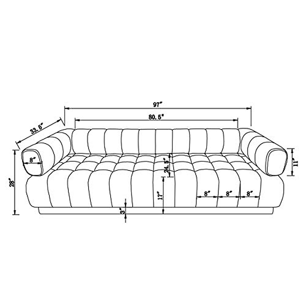 Iconic Home Quebec Sofa Velvet Upholstered Vertical Channel-Quilted Shelter Arm Tufted Design Modern Contemporary, Green