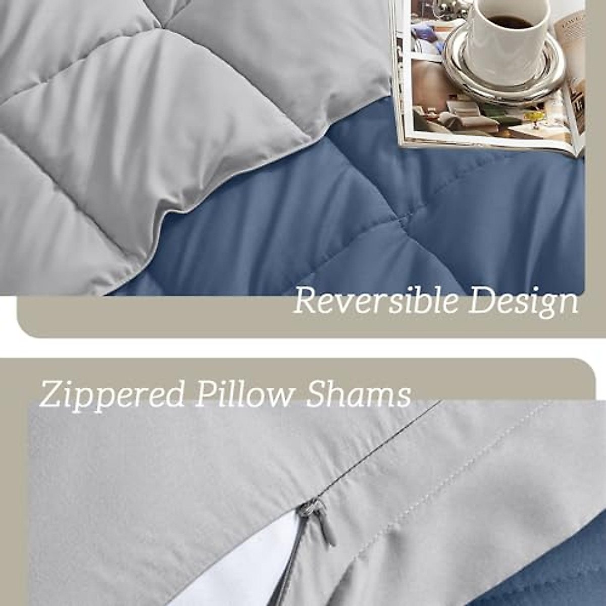 Homelike Moment Comforter Set, Twin Size Lightweight Blue/Grey Bedding Comforters, All Season Down Alternative, Reversible Duvet Insert 2 Piece - 1 Comforter 1 Pillow Sham, Summer Blanket