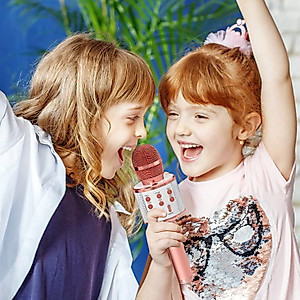 GIFTMIC Kids Microphone for Singing, Wireless Bluetooth Karaoke Microphone for Adults, Portable Handheld Karaoke Machine, Toys for Boys and Girls Gift for Birthday Party (Rose Gold)