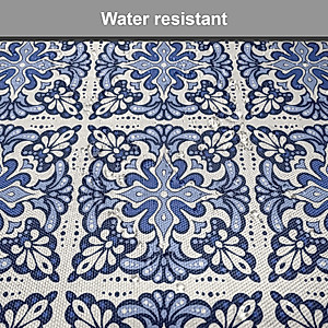 Lunarable Azulejo Chair Seating Cushion Set of 4, Ethnic Portuguese Ceramic Tiles Like Mosaic Motifs Traditional Design, Anti-Slip Seat Padding for Kitchen & Patio, 16"x16", Ivory and Lavender Blue