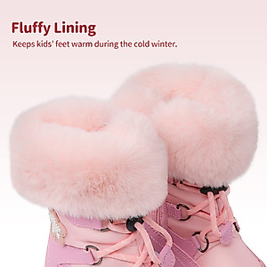 DREAM PAIRS Girls Toddler Snow Boots Slip Resistant Faux Fur Lined Mid Calf Little Kids Winter Shoes,Size 5 Toddler,Pink,SDSB2221K
