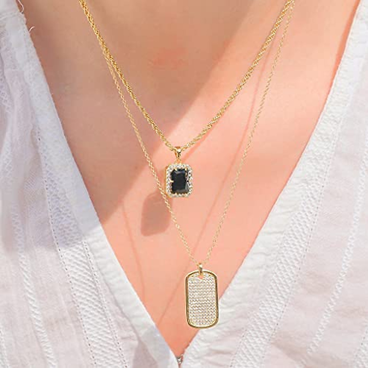 Dog Tag Necklace for Women Gold Medallion Necklace Gold Pendant Necklace Gold Layered Necklace for Women Layering Necklace Dainty Necklace Diamond Necklace