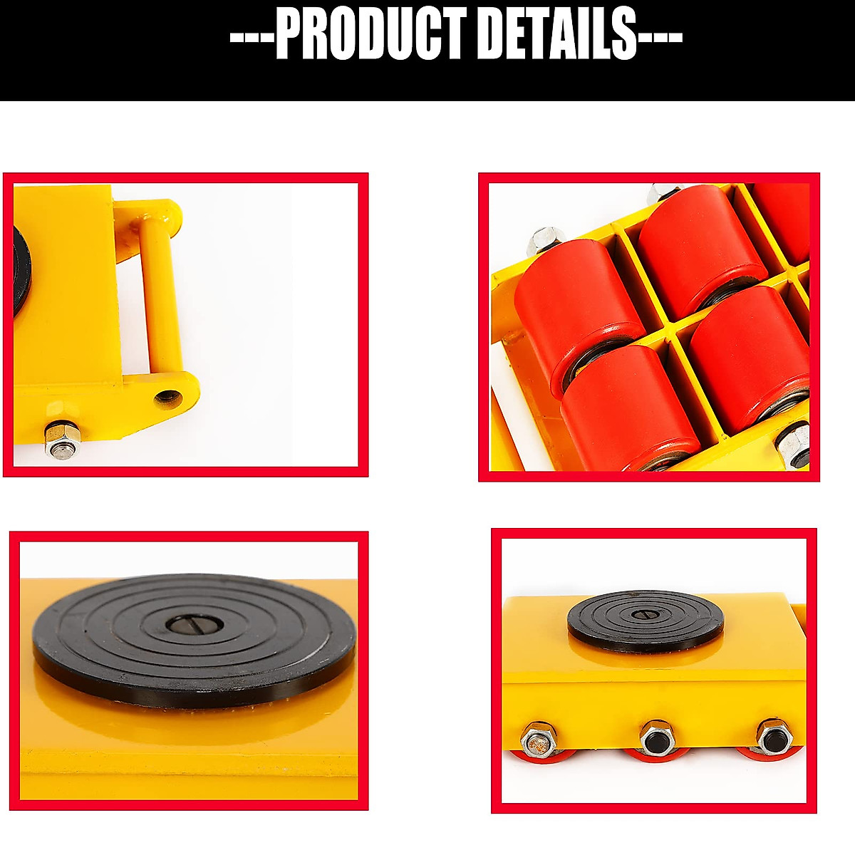 Machine Skates, 8T Machinery Skate Dolly, 17600 lbs Machinery Moving Skate, Machinery Mover Skate with 360° Rotation Cap and 6 PU Rollers, Heavy Duty Industrial Moving Equipment (8T/17600lbs-Yellow)