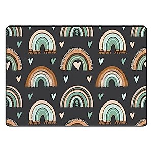 Cute Hearts Boho Rainbow Coral Fleece Large Area Rugs Soft Non Slip Floor Carpet Comfy Accent Rugs Machine Washable Indoor Home Decor for Living Room Bedroom Sofa 72x48in
