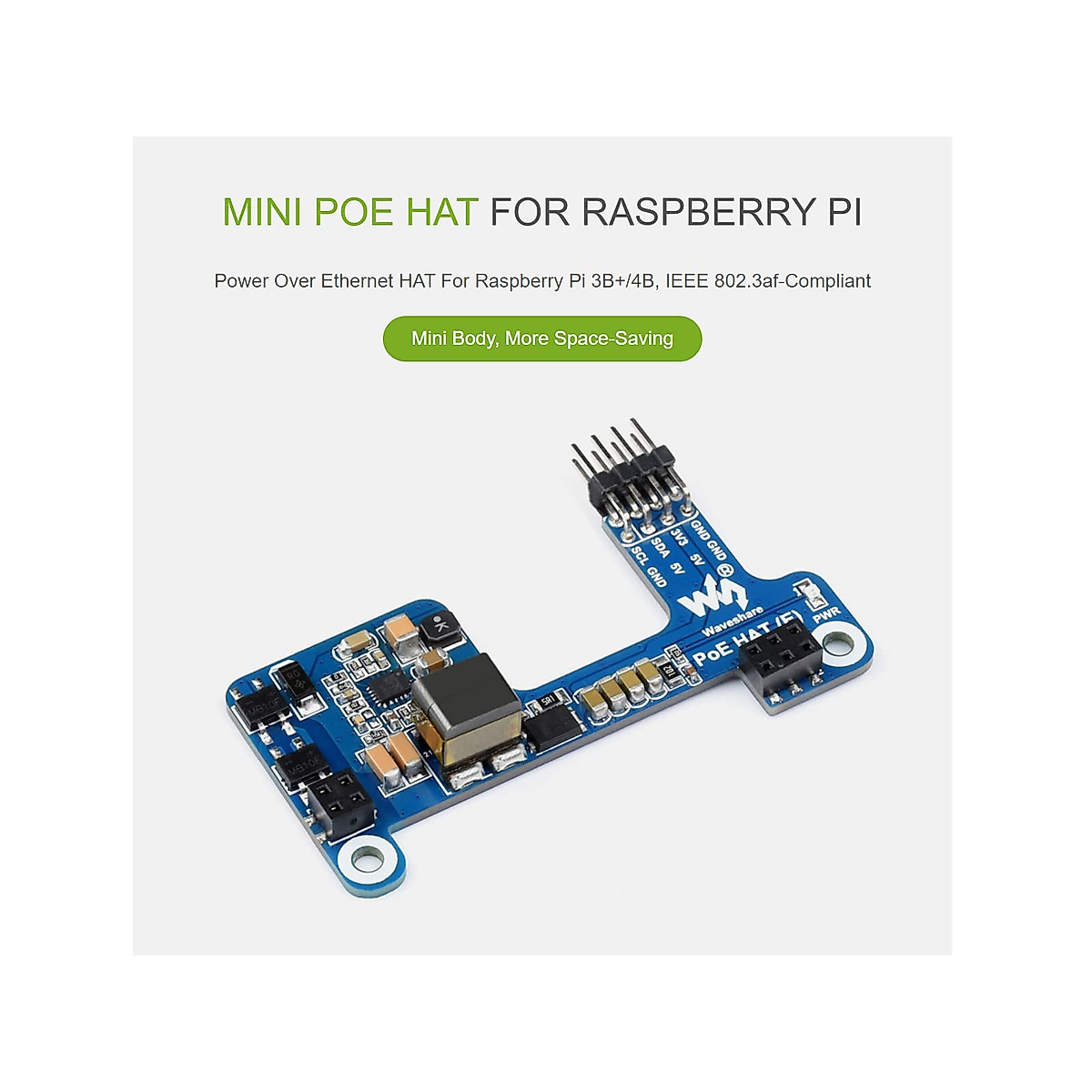 waveshare POE Hat for Raspberry Pi 4 B 3 B+,Mini Power Over Ethernet Hat (E) Expansion Board for Raspberry Pi,IEEE 802.3af-Compliant,Compatible with The Raspberry Pi Official Case