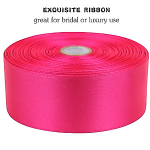 RIUNBB Hot Pink Solid Satin Ribbon 1-1/2 Inch 50 Yards Solid Polyester Fabric Ribbon for Gift Wrapping Wedding Christmas Baby Shower Birthday Party Decoration Handmade Immortal Flower Craft