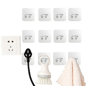 CARURLIFF 12 PCS Power Plug Holder Wall Mounted Organizer for Charger, Hairband, Adhesive Hooks for Bedroom, Kitchen (Transparent 12 PCS)