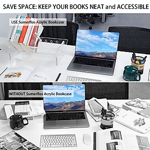 Sumerflos Acrylic Desktop Bookcase, Book Storage Organizer Bookshelves, Clear Mordern Tabletop Storage Rack for Office Home Shelf Display for Cd/Magazine/Book - Clear