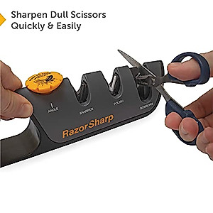 RAZORSHARP™ Knife Sharpener With Adjustable Angle Guide — Diamond-Coated Ceramic Sharpening Stones for All Knives Including Precision Kitchen, Professional, Chef's Knives — Non-Slip Rubber Edge Grip