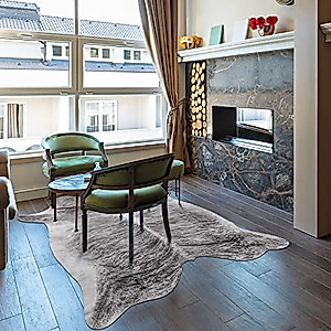 Softlife Faux Cowhide Rug, 4.6 x 5.2 Feet Cow Hides and Skins Rug for Living Room, Western Rug for Decorating Room, Cute Cow Area Rugs for Home, Faux Animal Fur Rug, Grey