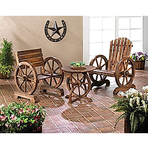 Koehler Home Outdoor Garden Yard Decorative Wagon Wheel Armrest Relaxing Charming Wood Chair