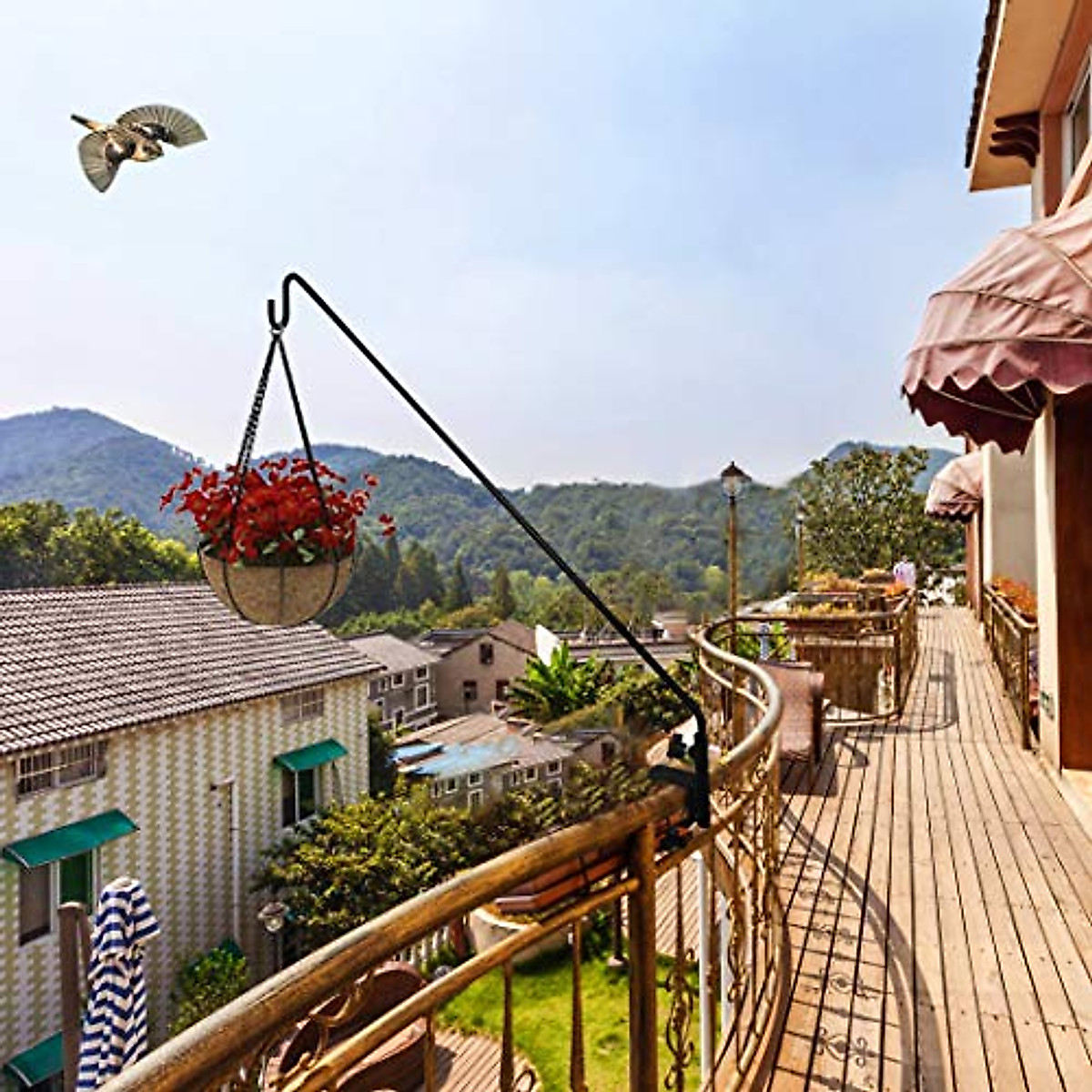 ERYTLLY Heavy Duty Deck Hook, Extensible and Adjustable Deck Hook with 2" Non Slip Horizontal Clamp for Hanging Bird Feeder, Plants, Suet Baskets,Wind Chimes,Lanterns and More