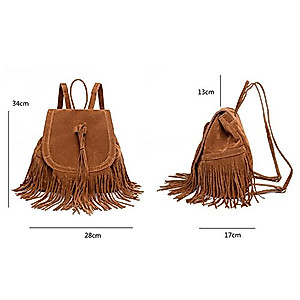 LUI SUI Women Backpack Purse Suede Fringed Tassel Shoulder Bag Fashion PU Leather Travel Bag Daypacks Purse for Girls