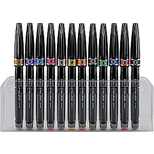 Pentel Arts Sign Pen Micro Brush Tip, Assorted Colors (A/B/C/D/E/F/G/N/P/S/V/Y), 12-PK Plastic Box (SESF30CPC12)