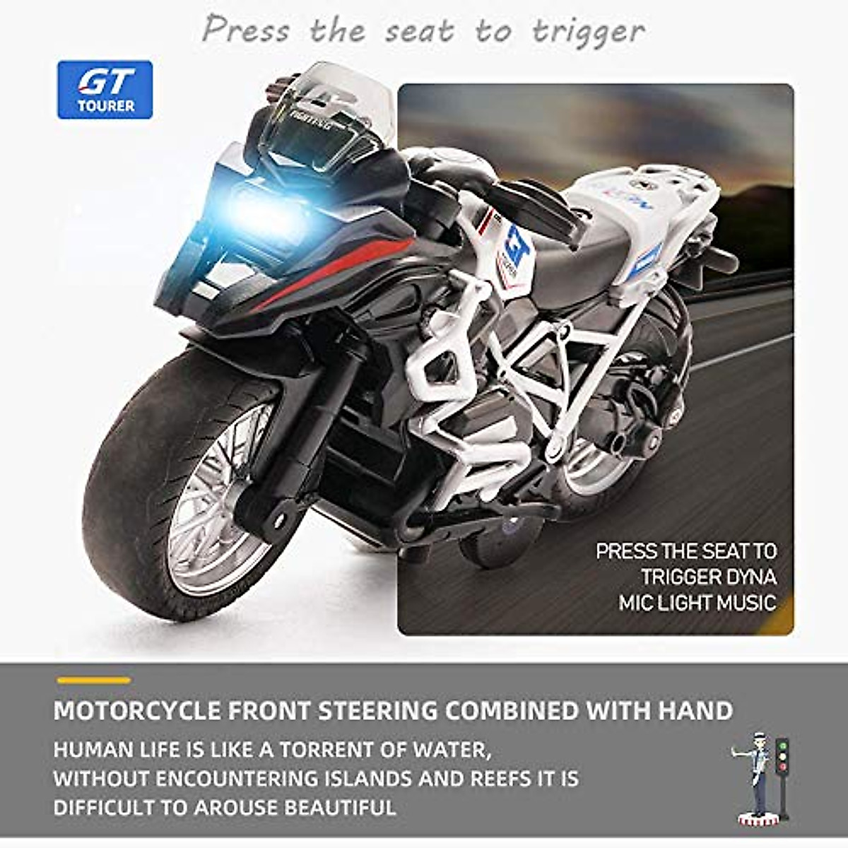 Gilumza Pull Back Motorcycle Toys with Music Lighting, Motorcycles Toy for Boys Kids Christmas Birthday Age 3 4 5 6 7 8 Year Old (Blue)