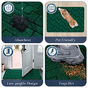 Walensee Indoor Doormat, Front Door Mat for Entrance (20"x32" Green) Machine Washable Entryway Rug, Non Slip Trapper Door Rugs Absorbent Dirt Low Profile Shoes Scraper Inside Floor Mats
