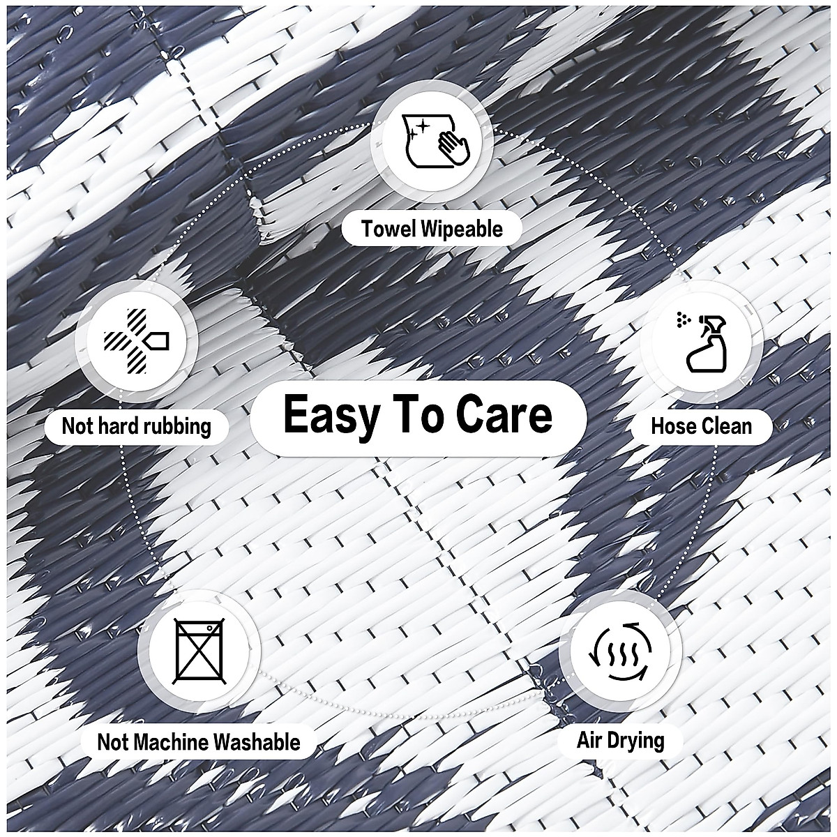 PureCozy Outdoor Plastic Straw Rug Navy Blue Waterproof Indoor Outdoor Patio Rug 5x8 Carpet Geometric Reversible Mat Modern Washable Large Outside Area Rug for Camping RV Porch Deck Balcony Beach