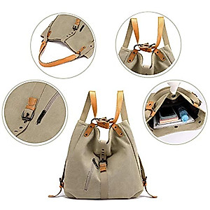 Women's Fashion Purse Backpack Canvas Multipurpose Design Handbags and Shoulder Bag School Hobo Travel bag (KHAKI)