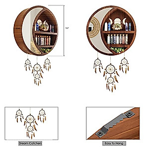 Ella & Emma Moon Shelf - Alluring Dream Catcher Pine Wood Moon Shelf - Fully Assembled Shelves for Wall Decor - Holder for Crystals, Oils, and Moon Stones - Aesthetic Shelves Unique Decor for Walls