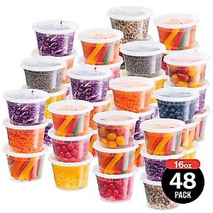 Plastic Deli Food Storage Containers With Leak-Proof Lids 48 Pack, 16 Oz | Microwaveable Airtight Container For Soups, Snacks, Meal Prep, Salad, Ice Cream | BPA-Free Kitchen & Restaurant Supplies (48)