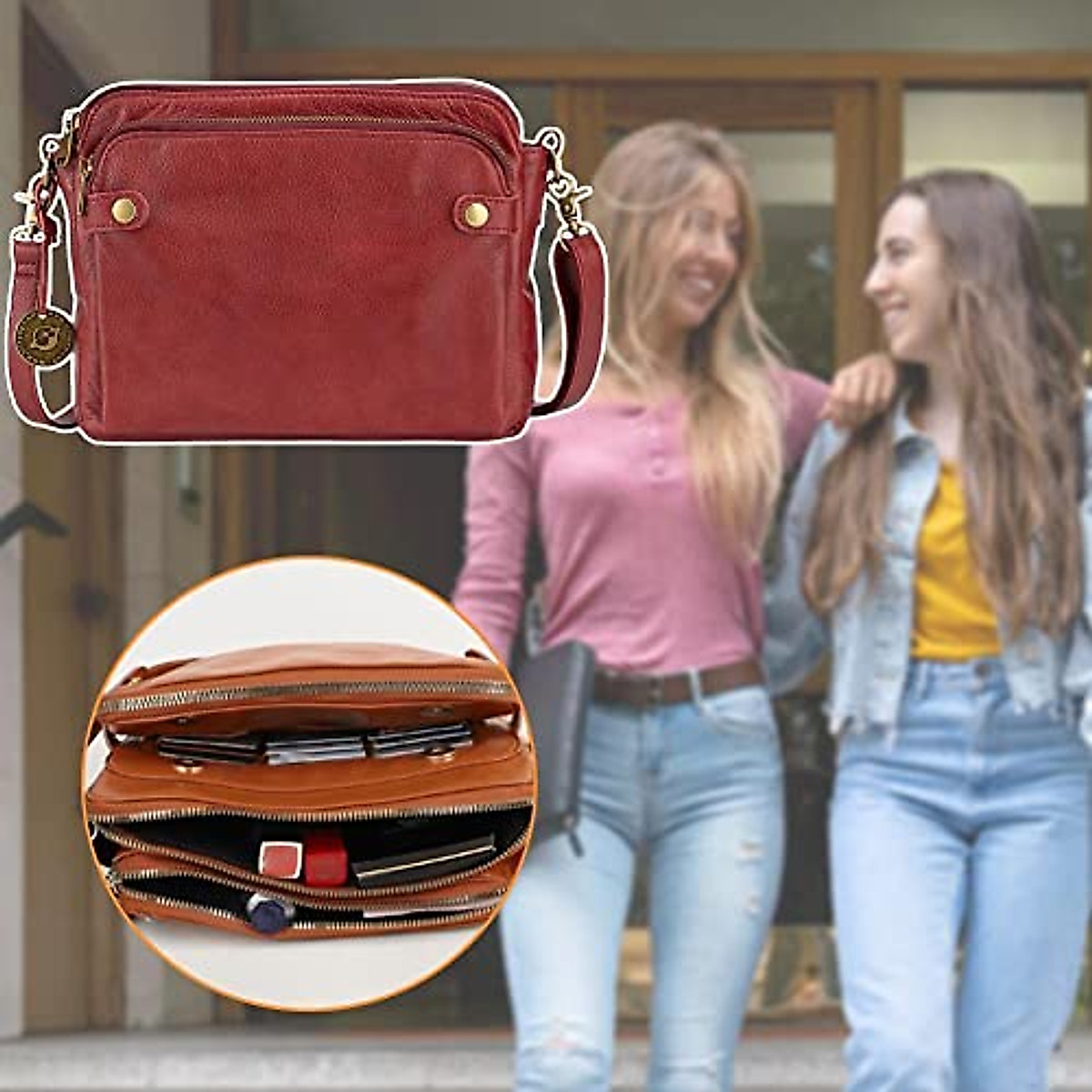 BOBOROI Crossbody Leather Shoulder Bags and Clutches for Women, Women's Purses and Handbags Small Size, Multiple Compartments (brown)