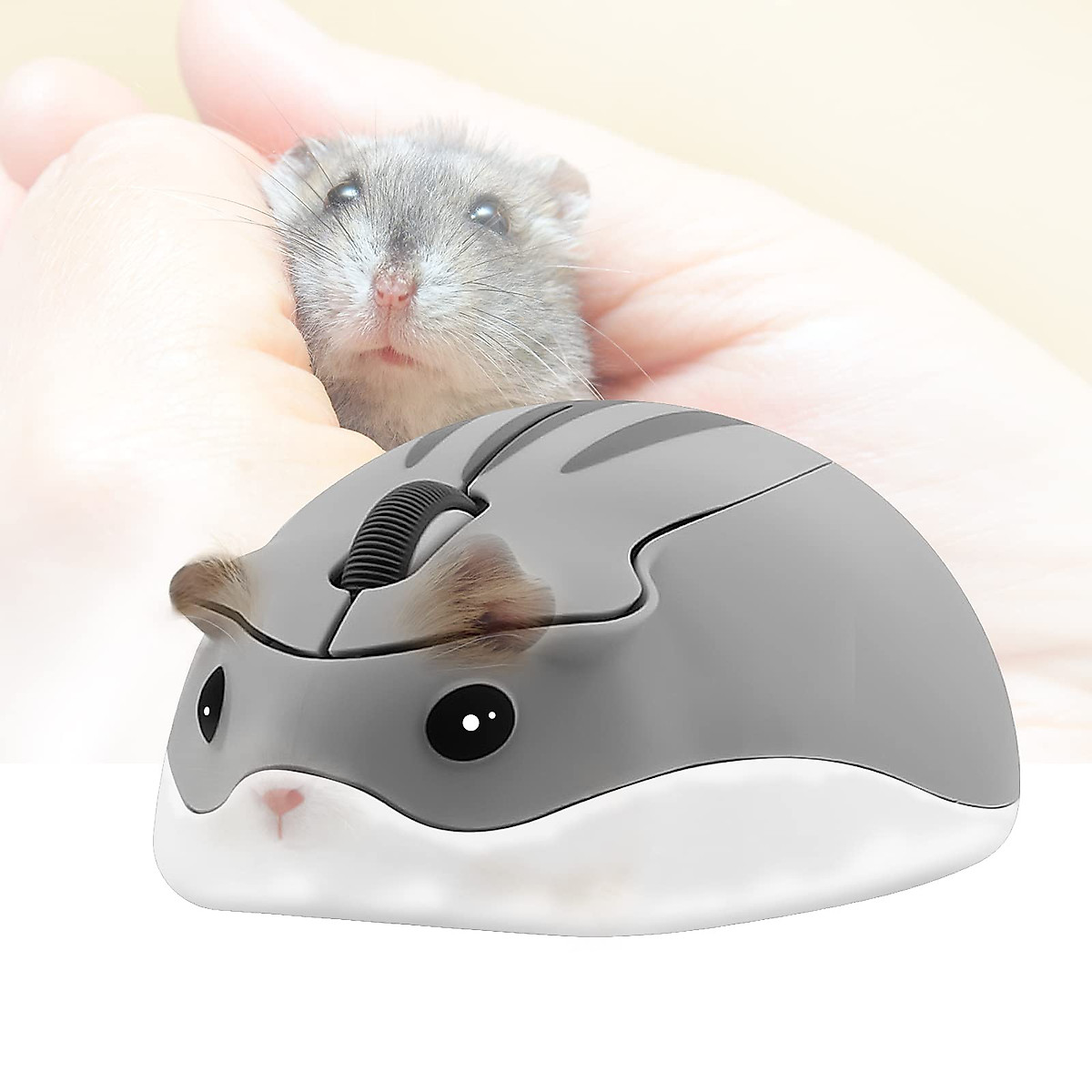 Bluetooth 5.1 Wireless Mouse,No Receiver Inside,Cute Animal Hamster Shape,M Size Silent Click Compatible with Android Tablet/MacBook/Chrome/Microsoft Surface/Windows 8.1 Above, Gray