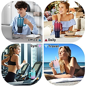 Travel Cups with Lid and Flip Straw - 40 oz Tumbler with Handle, Cold-34H & Hot-10H Insulated Coffee Mug, Metal Hydro Thermal Jug, Spill Proof Water Bottle Fits in Car Cup Holder