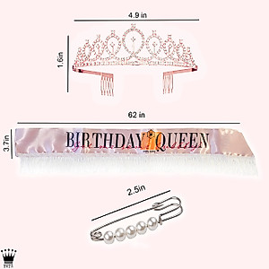 Elevate Sash Luxury Birthday Queen Sash & Tiara Set for Women - Elegant Pink Sash with Fringe, Premium Pink Tiara, Rhinestone Crown and Headband with Deluxe Pearl Pin for Adjustable size