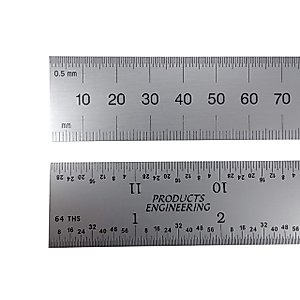 PEC Tools 262-006 6" Inch/MM USA Rigid Steel Rule, reads 32nds, 64ths, 1mm, 1/2mm.