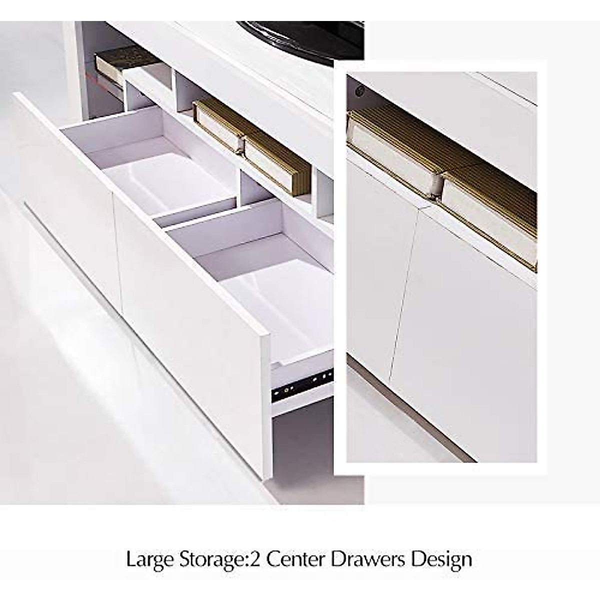 Modern TV Stand - Home TV Cabinet with Clolorful Lights and Storage Drawer, Entertainment Center for up to 60-inch TV Living Room (White)