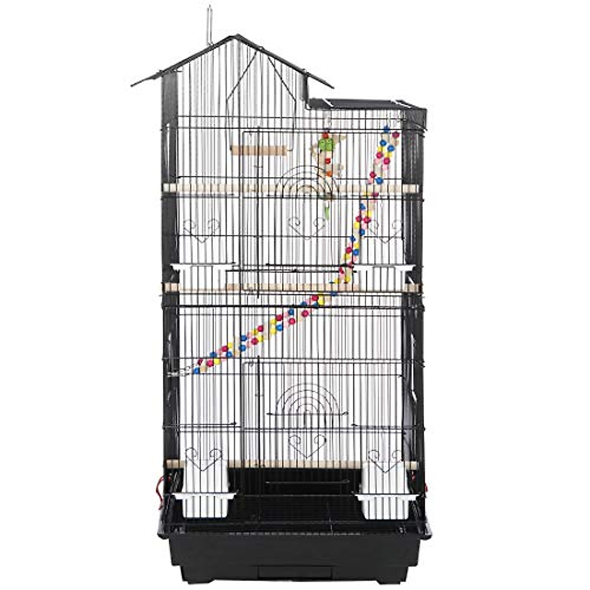 SUPER DEAL 39'' Roof Top Parrot Bird Cage with Toys for Cockatiel Sun Conure Parakeet Finch Budgie Lovebird Canary Large Flight Pet House
