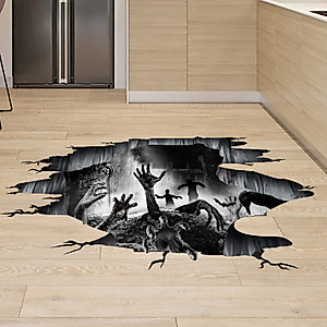 3D Halloween Floor Decals Ghost Hands Scratching Wall Floor Stickers Art Decorations, Spooky Hands Bats Zombie Floor Posters Removable Floor Murals for Bedroom Living Room