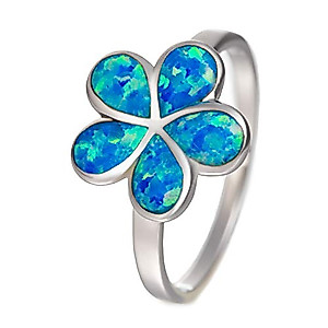 Aloha Jewelry Company Sterling Silver Opal Plumeria Flower Wedding Band Promise Ring (8)