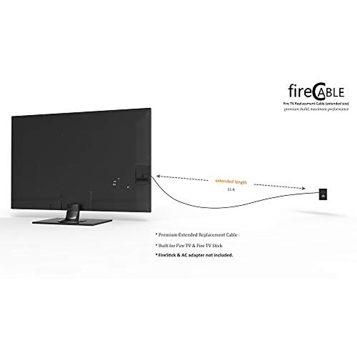 fireCable Super Long (15') Streaming Stick USB Cable, Replacement Adapter for Streaming TV Sticks (Eliminates Extension Cords)