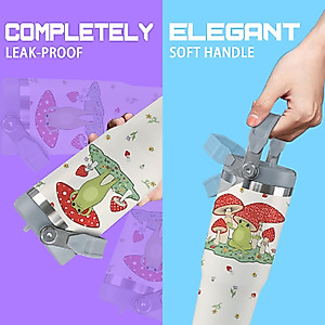 Unyopsa Frog Tumbler with Handle Thermal Insulated Mushroom Water Bottle 30oz Flip Straw Cute Frog Themed Gifts