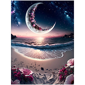 Buewutiry Moon Beach Diamond Painting Kits for Adults - 12x16 Inch Full Drill Diamond Art Kits for Adults Beginner - DIY 5D Diamond Dots Painting Craft for Home Wall Decor Gift (Moon Beach)