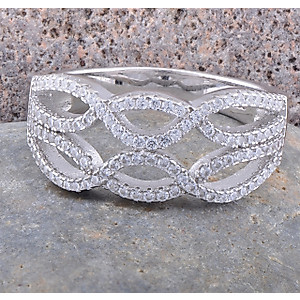 SILVERCLOSEOUT Rhodium Plated Sterling Silver Womens Cz Cubic Zirconia Stackable Braid Ring - Size 11