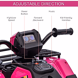 Aosom 12V Ride on ATV for Kids, Kids Electric 4 Wheeler with Headlight, Music, MP3, Treaded Tires, Battery Powered Kids Quad for Toddler, Pink