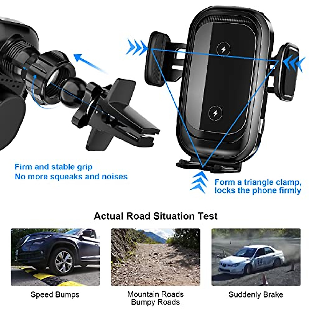 Wireless Car Charger Phone Holder Mount, Electromagnetic Sense Auto Clamping Holder Air Vent Car Charging Compatible with iPhone 14 13 12(Pro/Pro Max/Plus/Mini) Samsung Galaxy S23 S22 S21 Z Flip,etc
